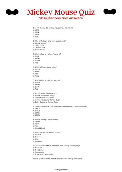 mickey mouse trivia questions and answers printable