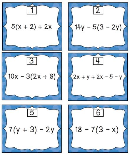 Simplifying Algebraic Expressions Task Card Activity SCOOT TPT
