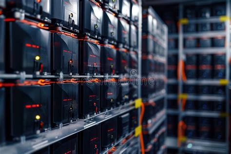 Provide Backup Power In Server Room Of Data Center With Many Batteries Modules Stock Photo
