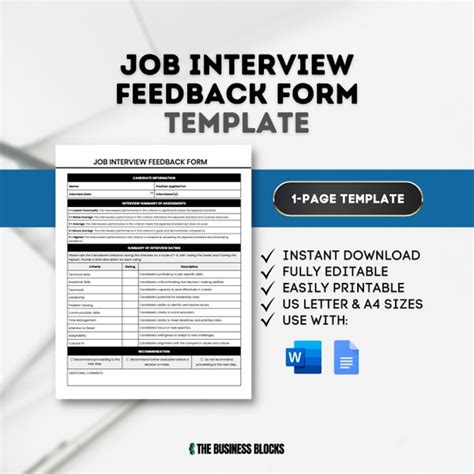 Interview Evaluation Form Template Etsy