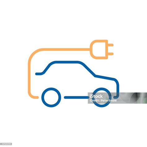 전기 자동차 벡터 얇은 선 아이콘입니다 케이블과 플러그 충전 기호가 있는 전기 지속 가능한 생태 자동차의 개요 그림 친환경