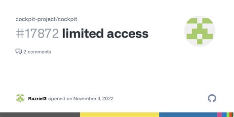 Limited Access · Issue 17872 · Cockpit Projectcockpit · Github