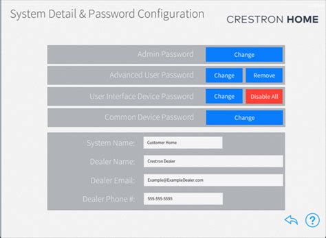 System Detail And Password Configuration Crestron Home Os Documentation