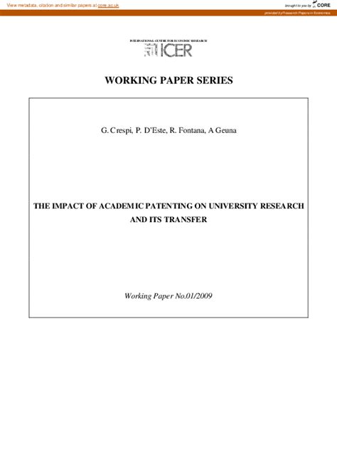 Pdf Academic Patenting Impact On Research And Knowledge Transfer