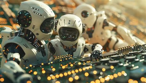 Premium Photo Two Robots Are Standing On A Circuit Board