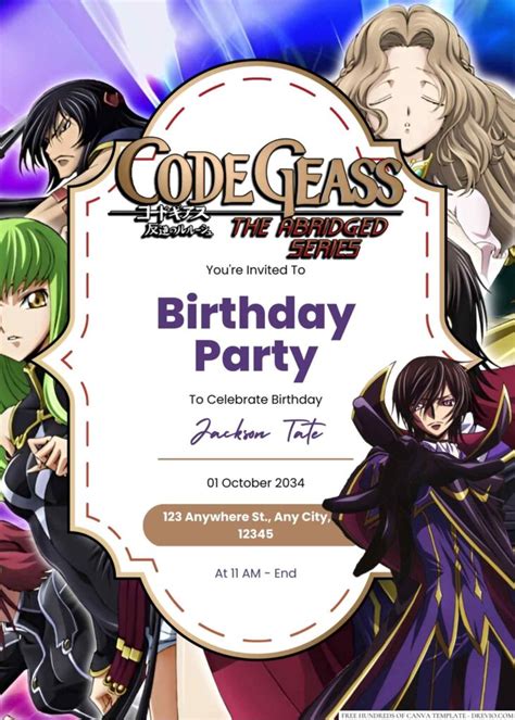 18 Code Geass Canva Birthday Invitation Templates