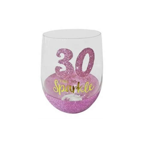 30th Birthday Stemless Pink Sparkle Wine Glass Big W