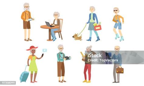 노인 다양한 활동과 취미 세트 노인 남성과 여성의 건강하고 활동적인 라이프 스타일 벡터 일러스트 노인에 대한 스톡 벡터 아트 및 기타 이미지 Istock
