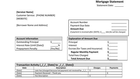 Mortgage Statement Template Excel
