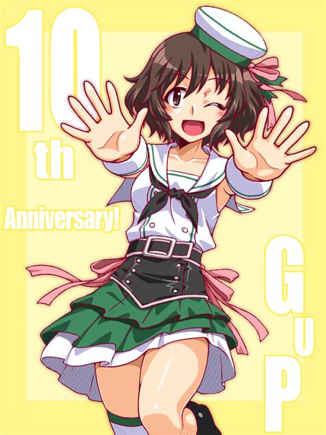 Safebooru 1girl Akiyama Yukari Anniversary Blush Breasts Brown Eyes