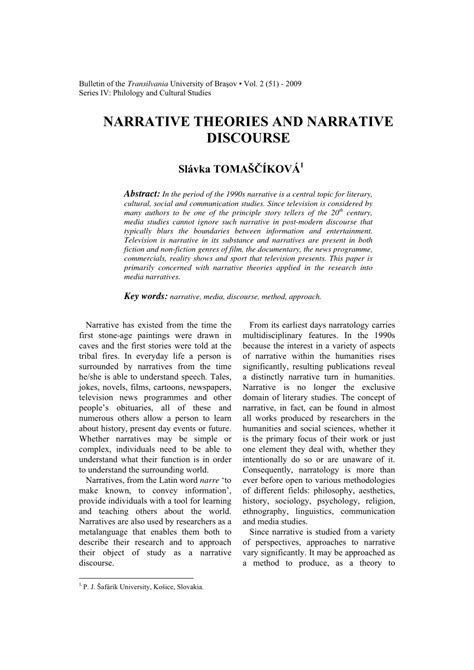 Pdf Narrative Theories And Narrative Discourse