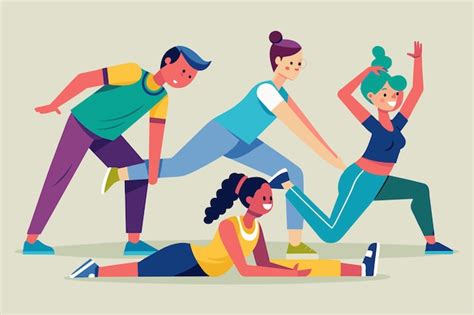 Four People Engage In Various Stretching Exercises Demonstrating