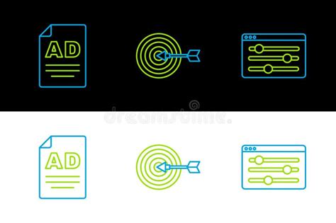 Set Line Browser Setting Advertising And Target Icon Vector Stock Vector Illustration Of