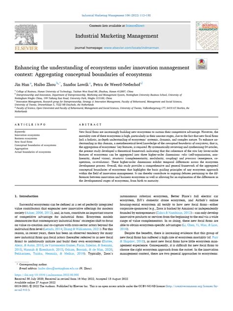 enhancing the understanding of ecosystems under innovatio 2022 industrial ma pdf