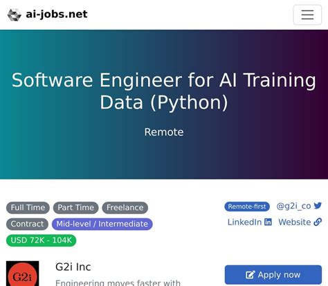 Hiring Usd 72k 104k Software Engineer For Ai Training Data Python Rremotepython