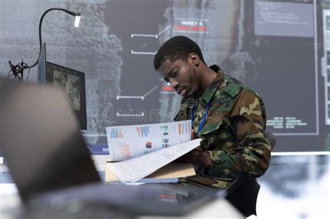 Military Team Manages Cybersecurity Operations In A High Tech Control Center Stock Image Image