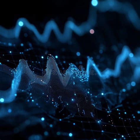 Dynamic Blue Digital Waveform And Glowing Particles In Abstract Network Stock Image Image Of