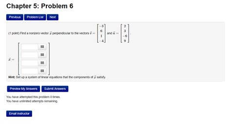 solved find a nonzero vector x vector perpendicular to the