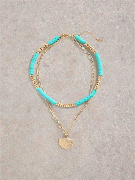 Multi Layer Shell Necklace In Blue Multi White Stuff