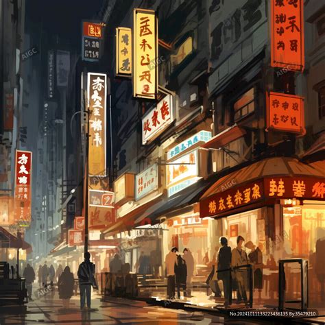 Ai创作图庙街手绘 插画街道 小吃街插画 中国小吃街插画 日落街道插画 民国繁华街景 美食街插画 手绘夜市场景 街景插画 港风插画 古代繁华