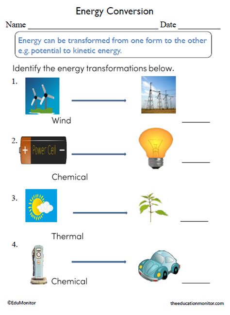 Energy Conversion Science Worksheet For Grade 7 Edumonitor Science