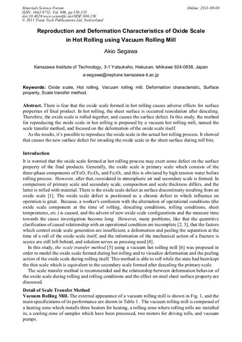 Reproduction And Deformation Characteristics Of Oxide Scale In Hot