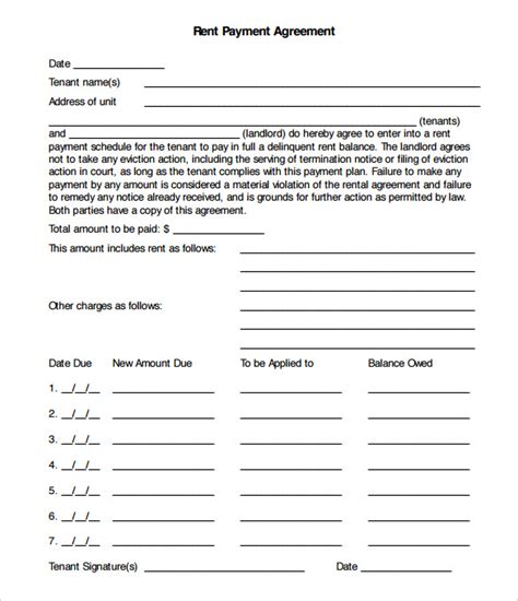Past Due Rent Payment Plan Agreement Template