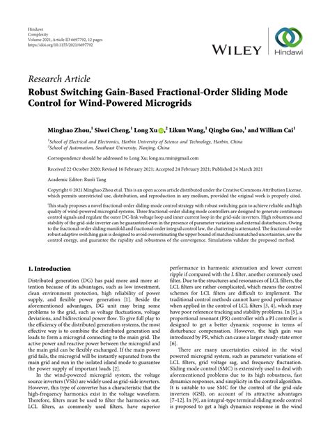 Pdf Robust Switching Gain Based Fractional Order Sliding Mode Control For Wind Powered Microgrids