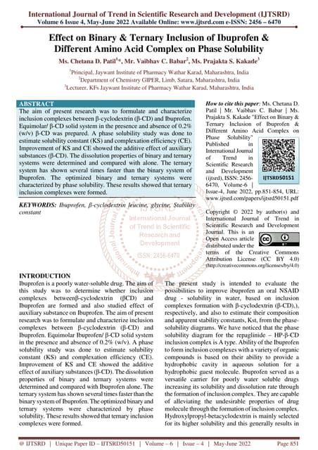 Effect On Binary And Ternary Inclusion Of Ibuprofen And Different Amino