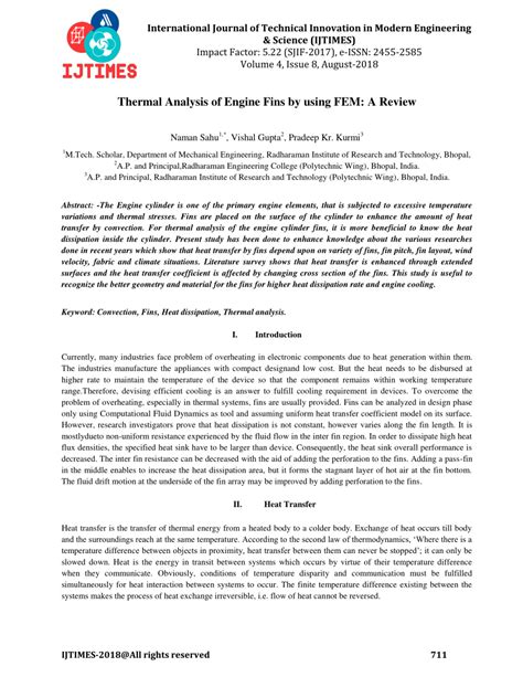Pdf Thermal Analysis Of Engine Fins By Using Fem A Review