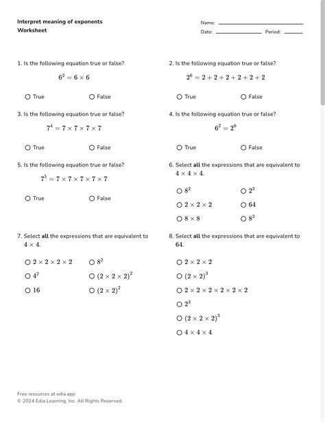 Evaluating Exponents Worksheet Math Exponents Worksheet Dbexcelcom