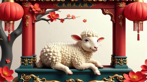 Cute Lamb In Traditional Chinese New Year Setting Stock Illustration