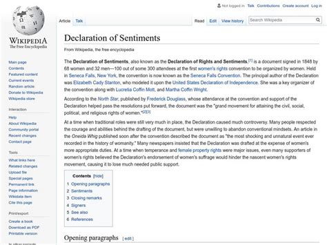 Wikipedia Declaration Of Sentiments Handout For 9th 10th Grade Wikipedia Declaration Of Sentiments Handout For 9th 10th Grade