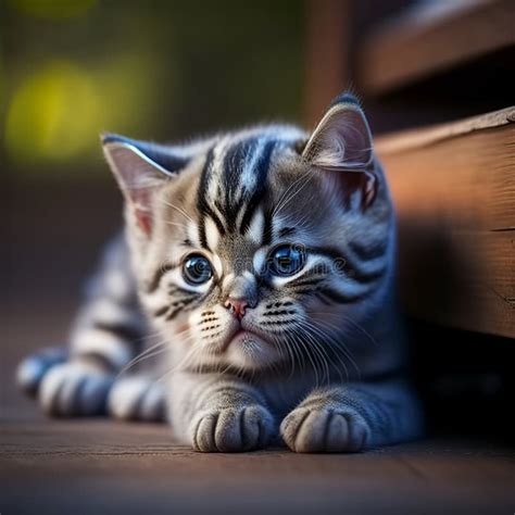 Gatito Triste Tendido En Un Banco De Madera Ai Generativo Stock De