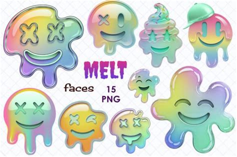 Mlting Emoji Faces Trendy Png Clipart Graphic By Tanyaprintdesign