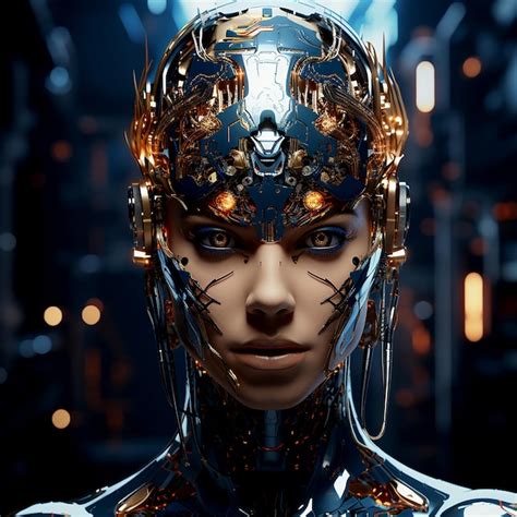 Premium Photo Blueeyed Android Sleek Metallic Design