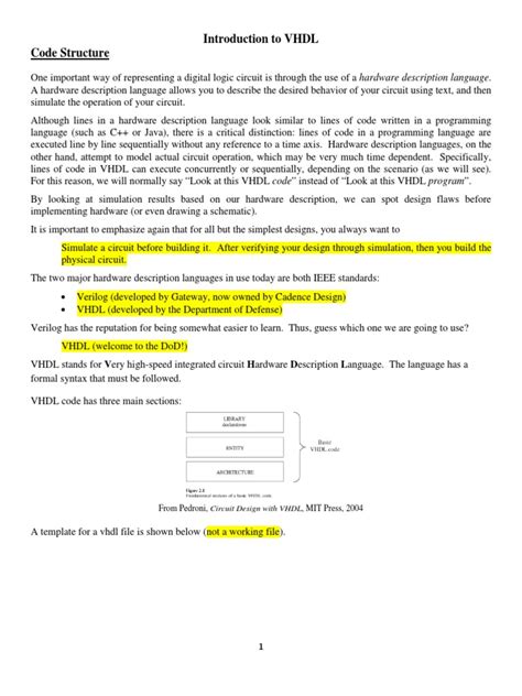 introduction to vhdl code structure from pedroni circuit design with vhdl mit press 2004