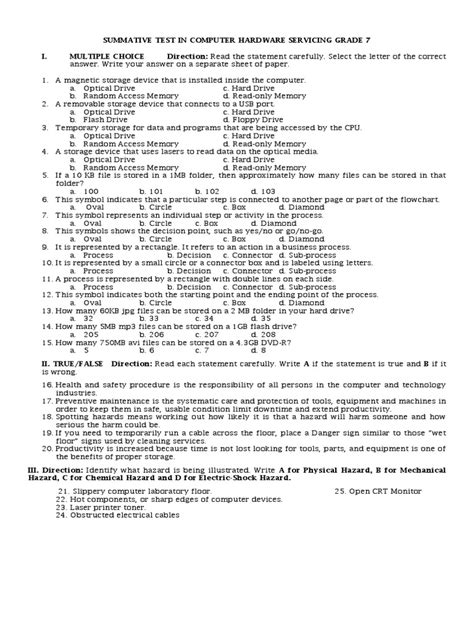 Assessing Computer Hardware Knowledge A Summative Test On Key Concepts