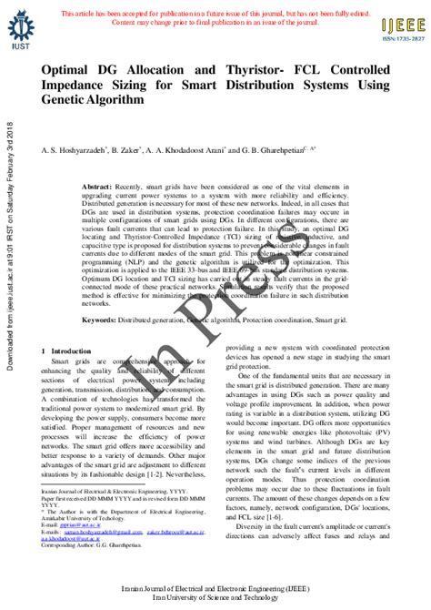 Pdf Optimal Dg Allocation And Thyristor Fcl Controlled Impedance Sizing For Smart Distribution