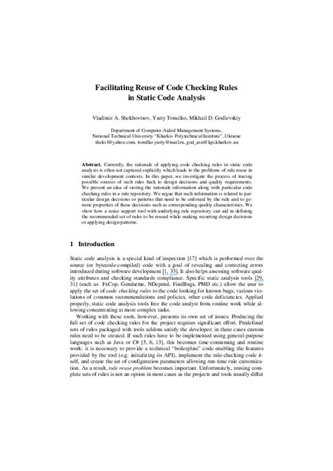 Pdf Facilitating Reuse Of Code Checking Rules In Static Code Analysis