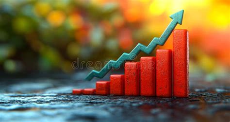 A Red And Green Bar Graph With A Green Arrow Pointing Upward Stock