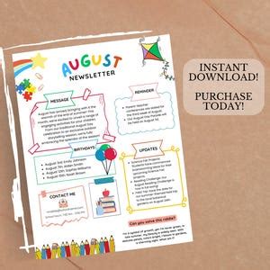 August School Newsletter Template Editable Pto Newsletter Digital