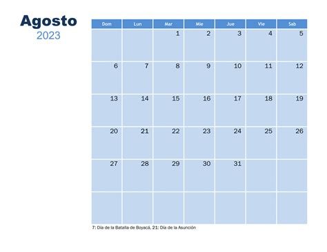 Calendario Agosto 2023 Con Festivos Colombia