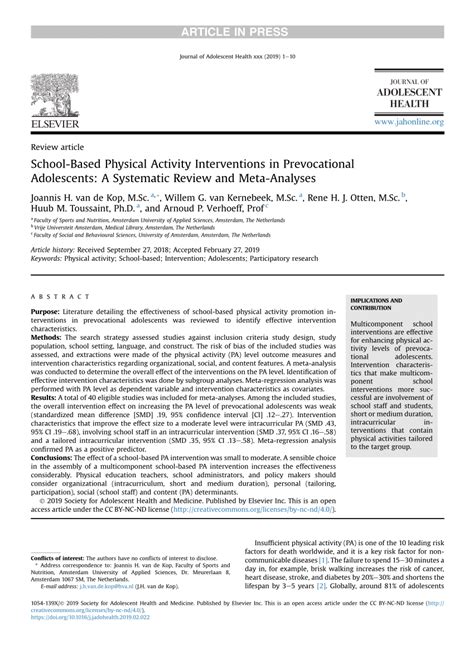 Pdf School Based Physical Activity Interventions In Prevocational Adolescents A Systematic