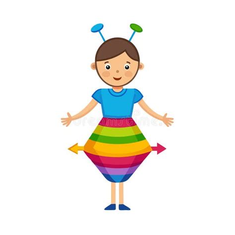 Cute Alien Girl Cartoon Character With Rainbow Skirt And Antennae