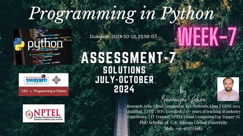 Swayam Cec Programming In Python Week 7 Quiz Assessment 7 July 2024 Answer Keys Solution Youtube