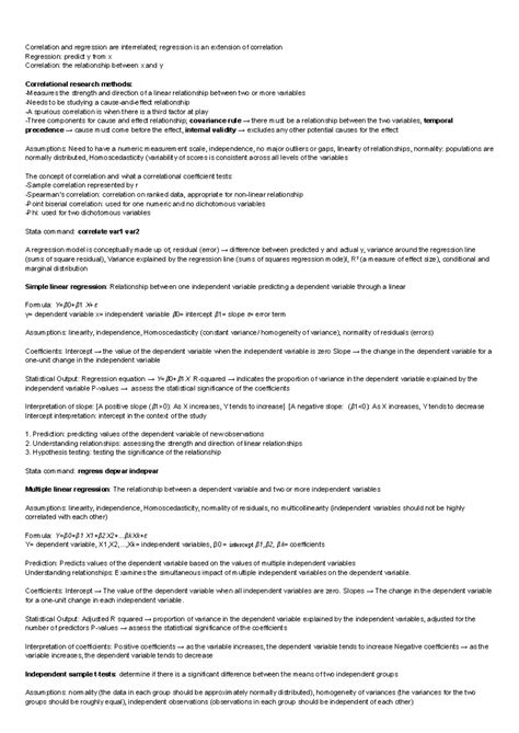 Stats Cheat Sheet Summary Design And Statistics II Correlation And Regression Are