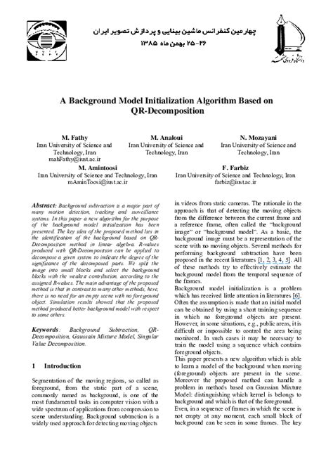 Pdf A Background Model Initialization Algorithm Based On Qr Decomposition