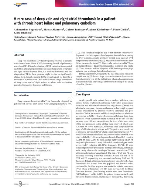 Pdf A Rare Case Of Deep Vein And Right Atrial Thrombosis In A Patient