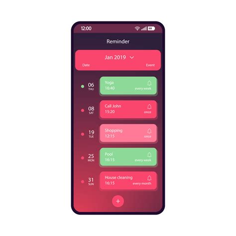 Reminder App Smartphone Interface Vector Template Time Management Application Flat Gradient Ui
